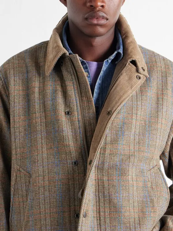 FRIZMWORKS Corduroy-trimmed Checked Wool Jacket - Neutrals