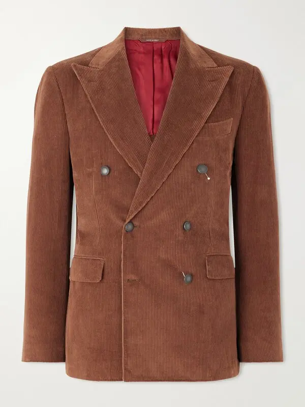 Canali Capri Double-breasted Cotton-corduroy Blazer