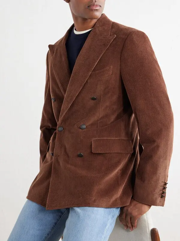Canali Capri Double-breasted Cotton-corduroy Blazer