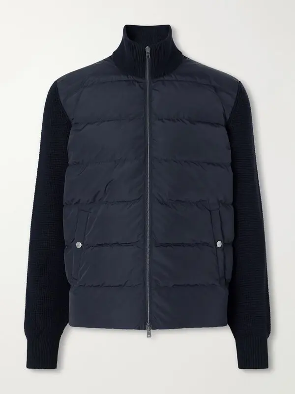 Herno Waffle-knit Wool-trimmed Quilted Shell Down Jacket - Blue