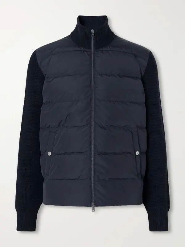 Herno Waffle-knit Wool-trimmed Quilted Shell Down Jacket - Navy
