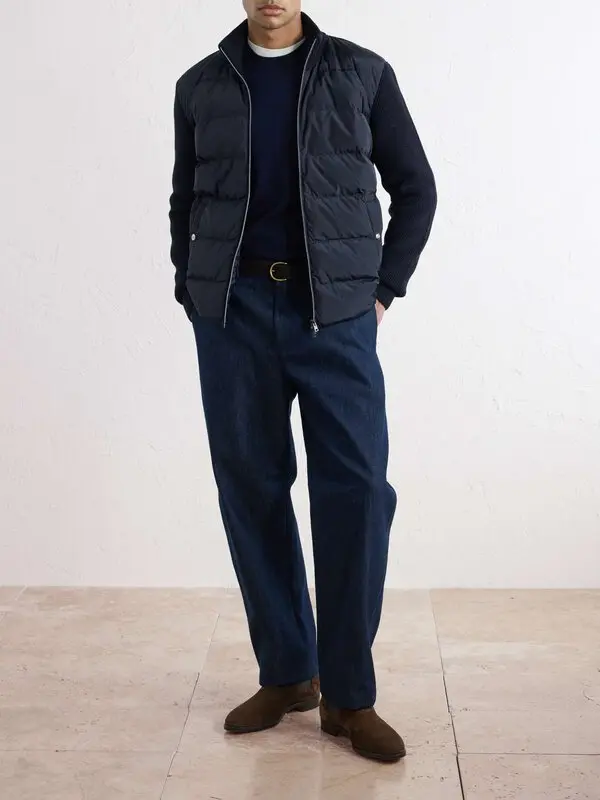 Herno Waffle-knit Wool-trimmed Quilted Shell Down Jacket