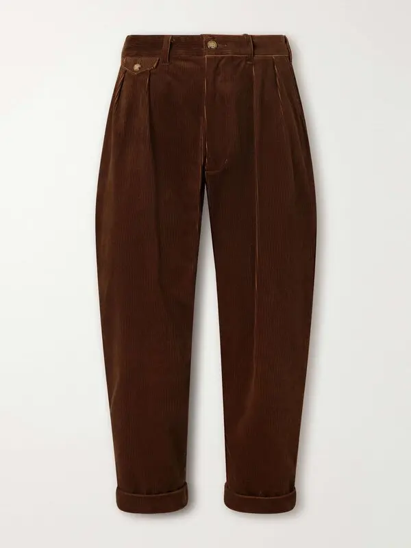BEAMS Tapered Pleated Cotton-corduroy Trousers - Brown