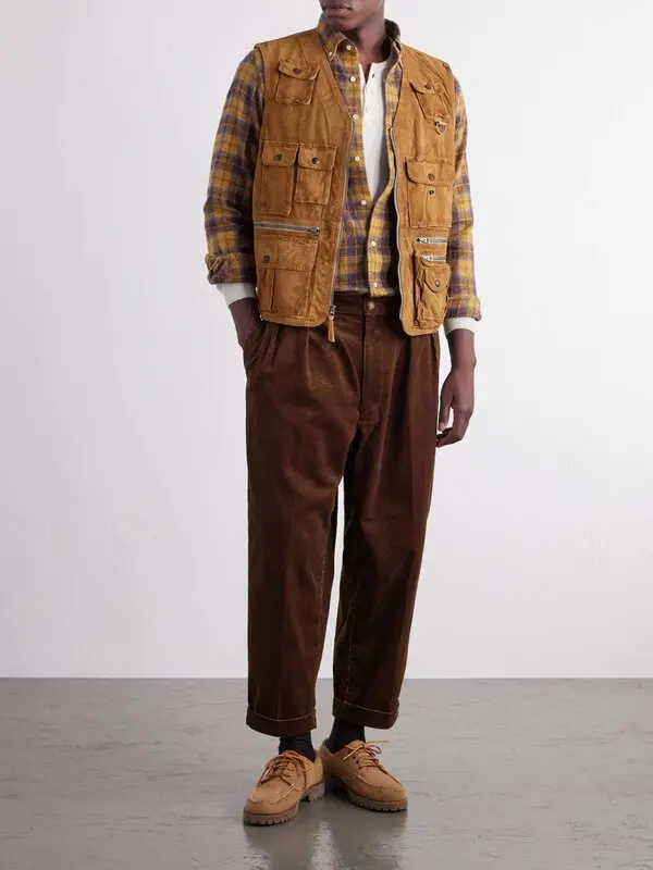 BEAMS Tapered Pleated Cotton-corduroy Trousers