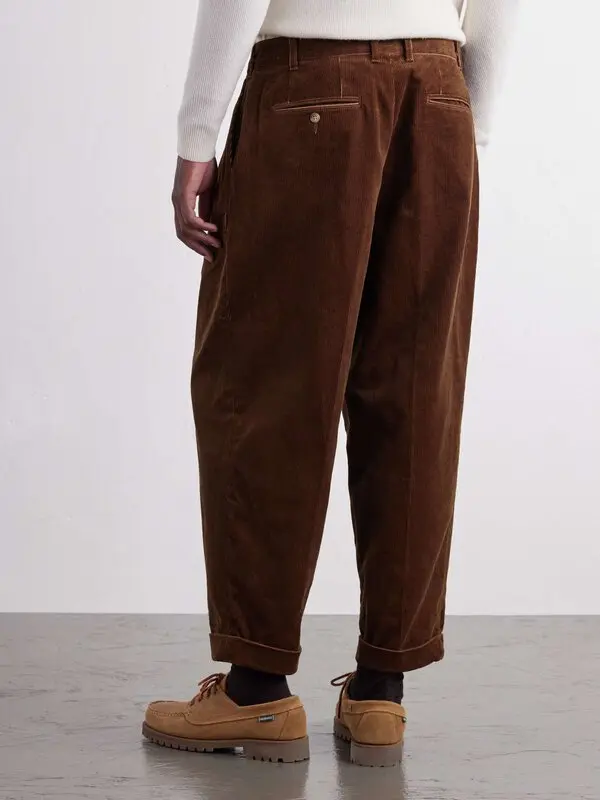 BEAMS Tapered Pleated Cotton-corduroy Trousers
