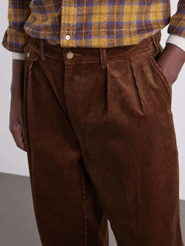 BEAMS Tapered Pleated Cotton-corduroy Trousers