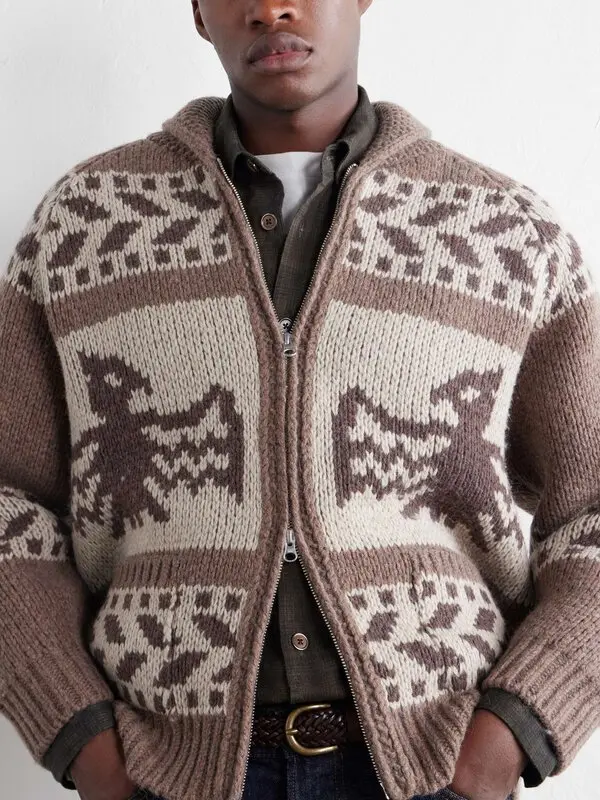 FRIZMWORKS Thunderbird Wool-blend Jacquard Zip-up Sweater