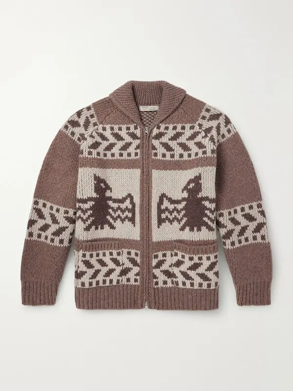 FRIZMWORKS Thunderbird Wool-blend Jacquard Zip-up Sweater - Brown