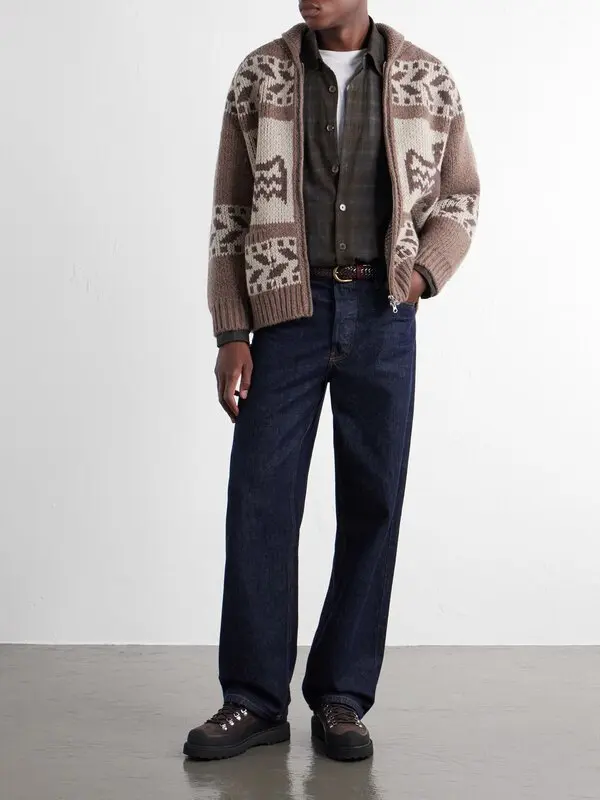 FRIZMWORKS Thunderbird Wool-blend Jacquard Zip-up Sweater - Brown