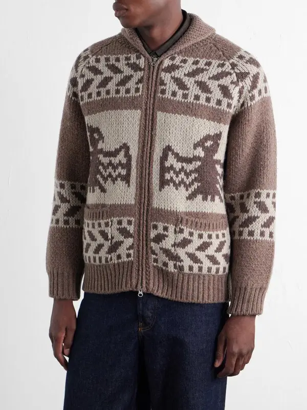 FRIZMWORKS Thunderbird Wool-blend Jacquard Zip-up Sweater - Brown