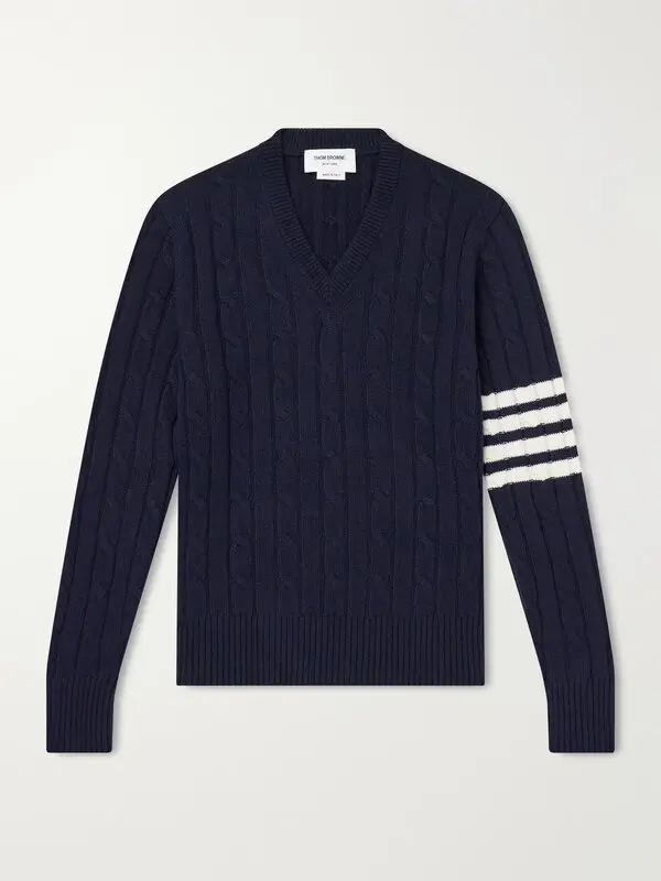 Thom Browne 4-bar Stripe Cable-knit Cashmere Sweater - Blue