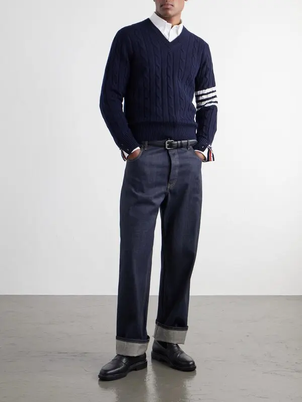 Thom Browne 4-bar Stripe Cable-knit Cashmere Sweater - Blue