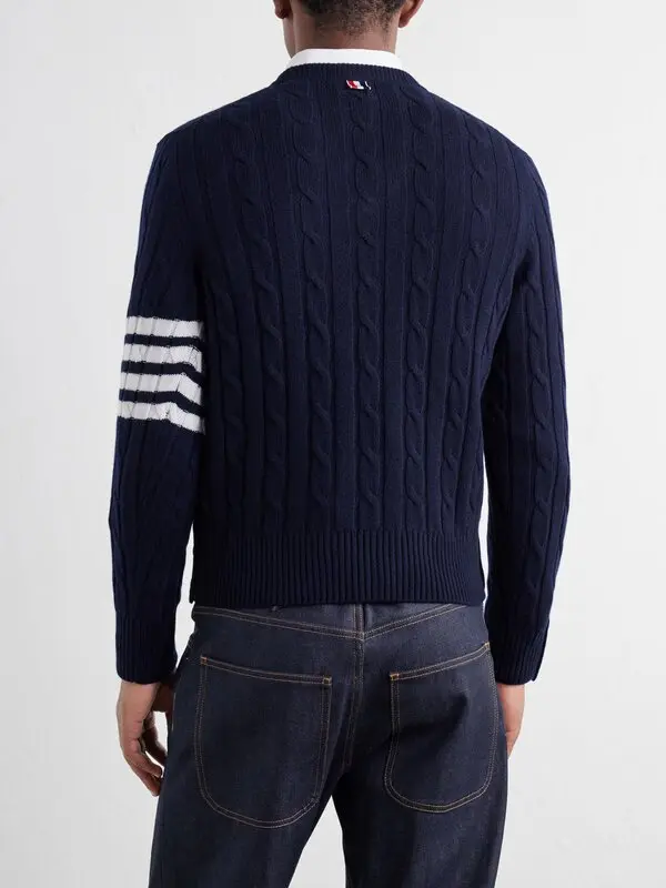 Thom Browne 4-bar Stripe Cable-knit Cashmere Sweater - Blue