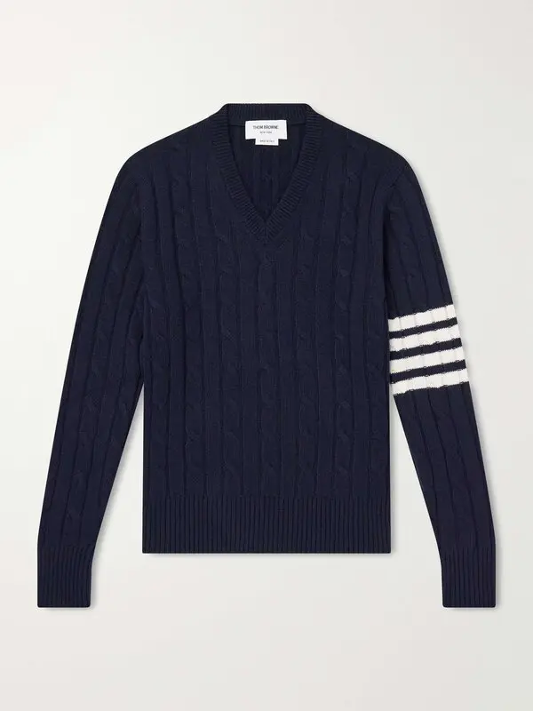 Thom Browne 4-bar Stripe Cable-knit Cashmere Sweater - Navy