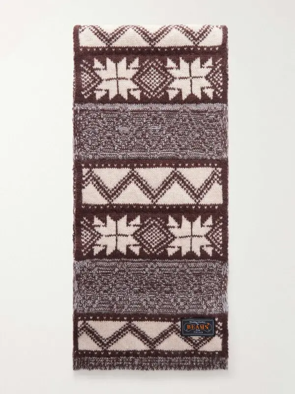 BEAMS Muffler Cable-knit Jacquard Wool Scarf