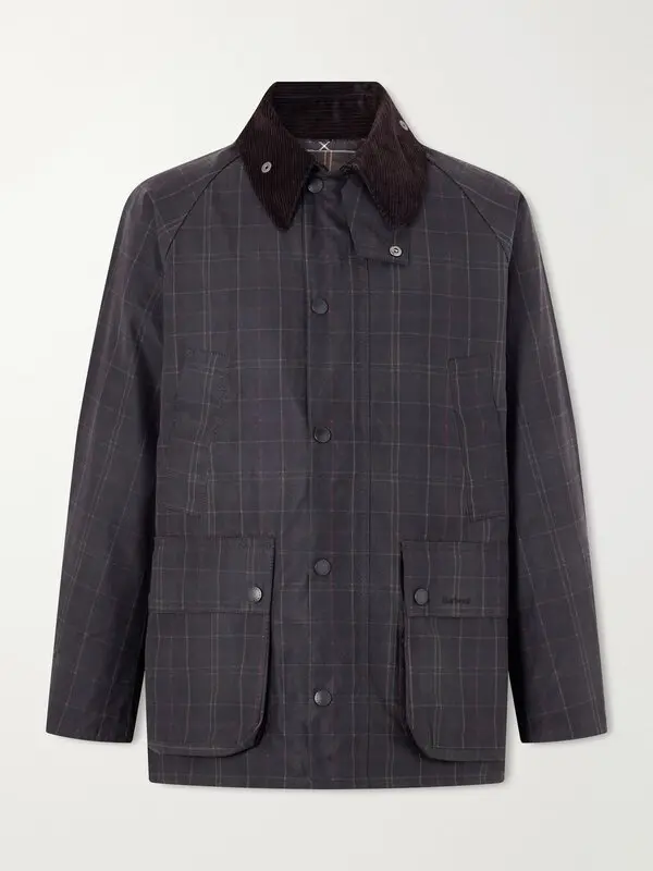 Barbour Checked Corduroy-trimmed Waxed-cotton Jacket - Blue
