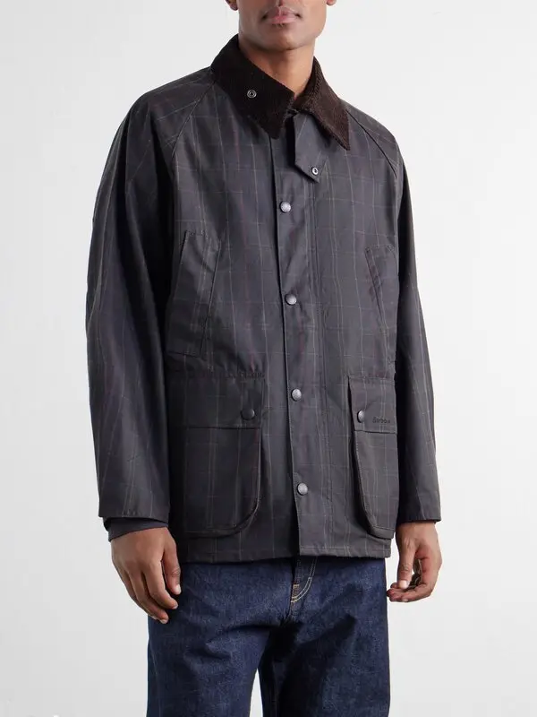 Barbour Checked Corduroy-trimmed Waxed-cotton Jacket - Blue