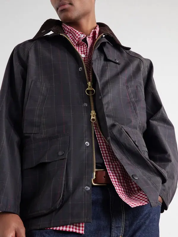 Barbour Checked Corduroy-trimmed Waxed-cotton Jacket - Blue