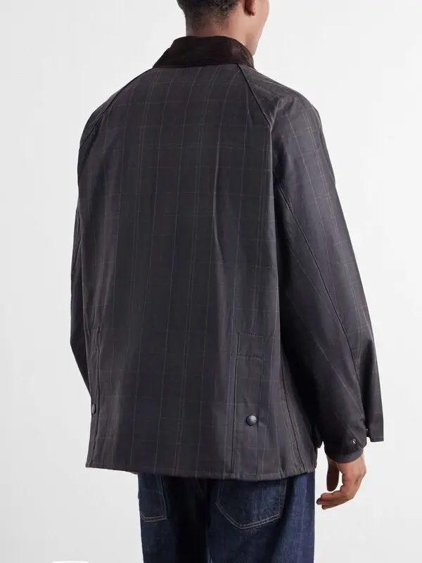 Barbour Checked Corduroy-trimmed Waxed-cotton Jacket - Navy