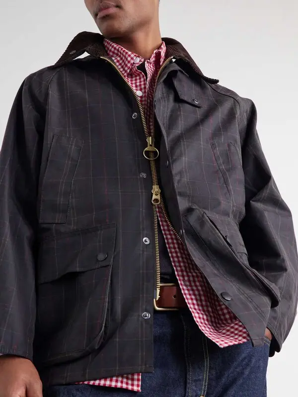 Barbour Checked Corduroy-trimmed Waxed-cotton Jacket - Navy