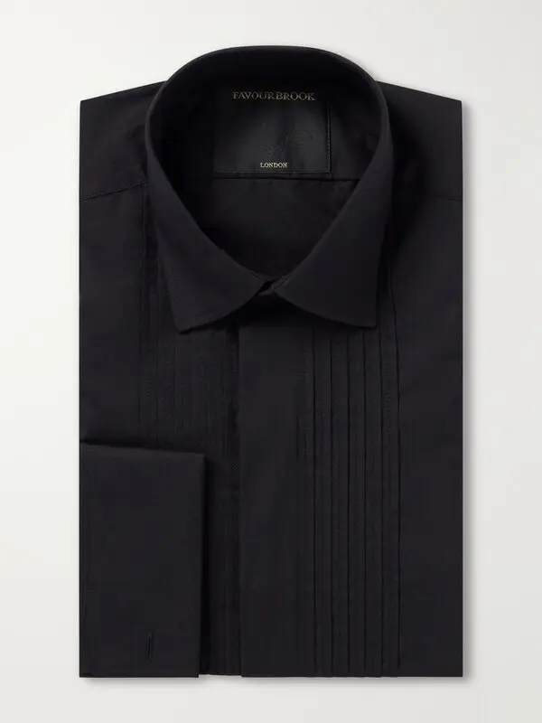 FAVOURBROOK Cutaway-collar Pintucked Cotton-poplin Tuxedo Shirt - Black