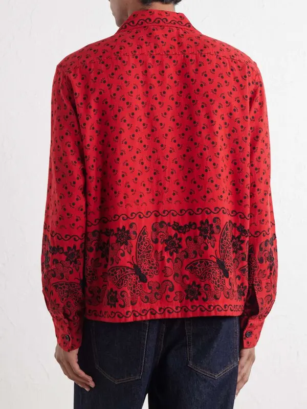 BODE Camp-collar Embellished Printed Cotton-poplin Shirt
