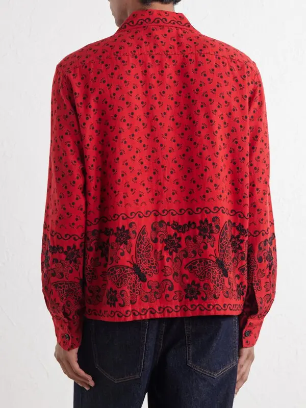 BODE Camp-collar Embellished Printed Cotton-poplin Shirt