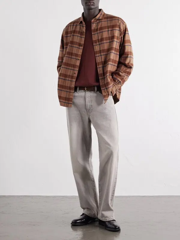 A.PRESSE Checked Cotton And Silk-blend Twill Shirt - Brown