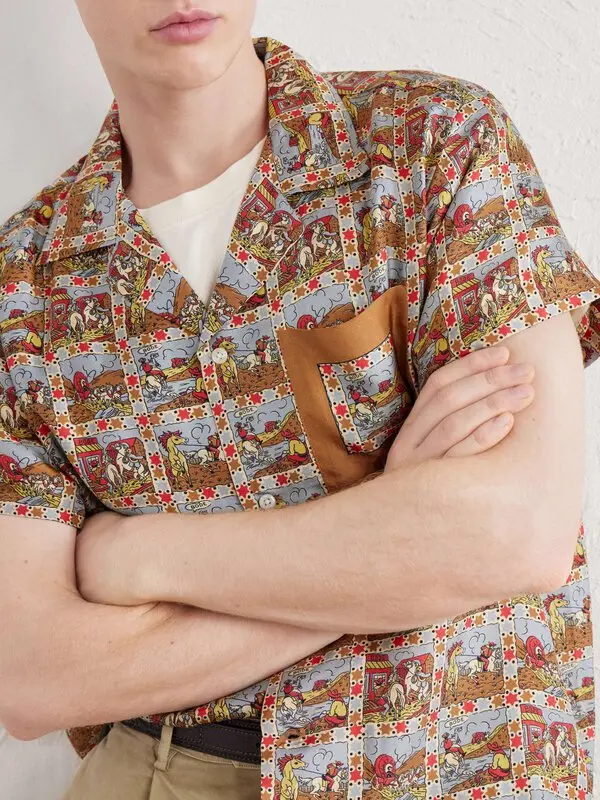 BODE Cowboy Comic Camp-collar Printed Silk-satin Shirt
