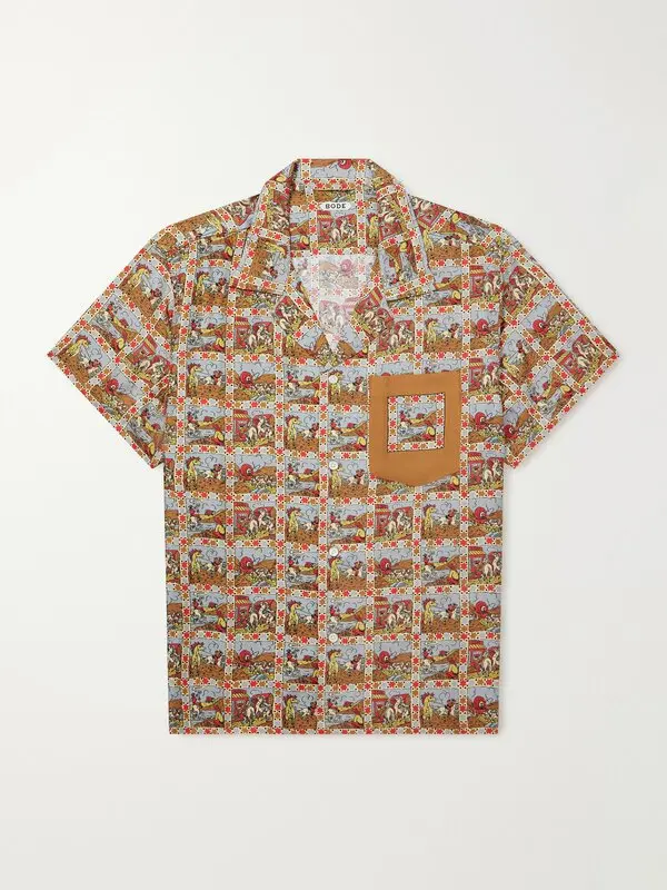 BODE Cowboy Comic Camp-collar Printed Silk-satin Shirt - Brown