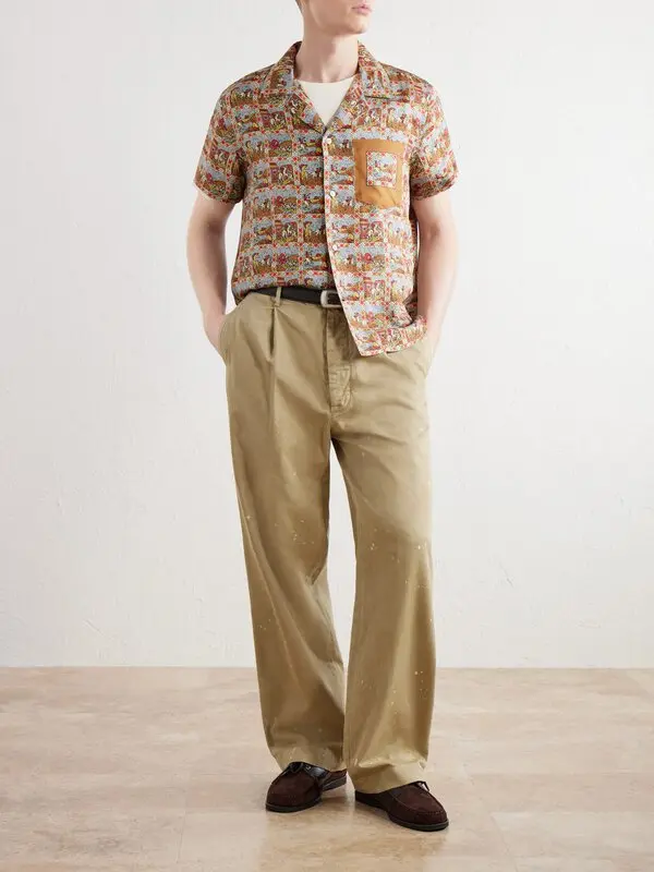 BODE Cowboy Comic Camp-collar Printed Silk-satin Shirt - Brown