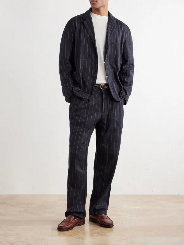 KARDO Somesh Embroidered Striped Herringbone Cotton Suit Jacket - Blue