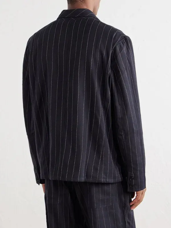 KARDO Somesh Embroidered Striped Herringbone Cotton Suit Jacket - Blue