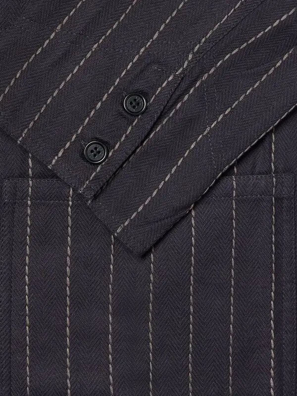 KARDO Somesh Embroidered Striped Herringbone Cotton Suit Jacket - Blue