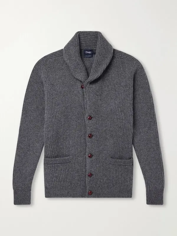 DRAKE'S Ribbed Wool Cardigan