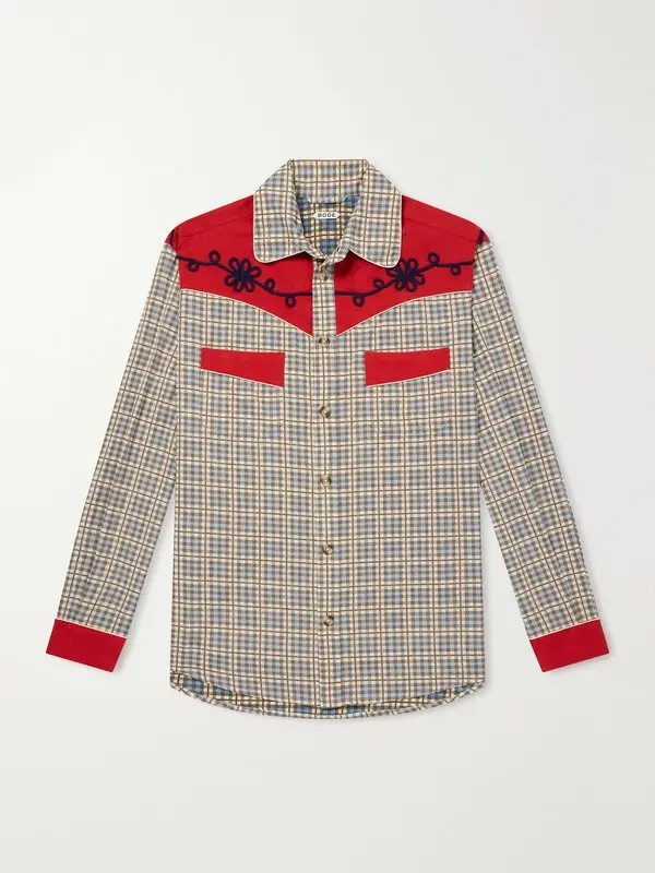 BODE River City Western Checked Cotton Shirt - Red