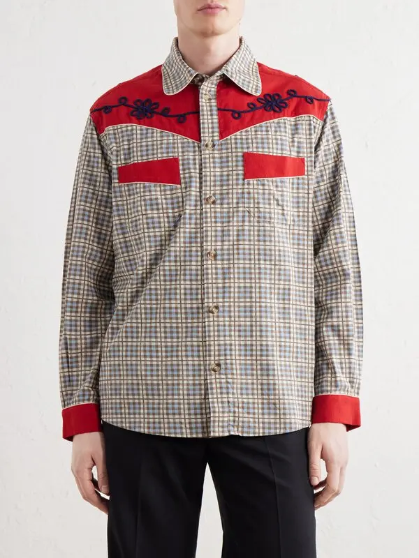 BODE River City Western Checked Cotton Shirt - Red