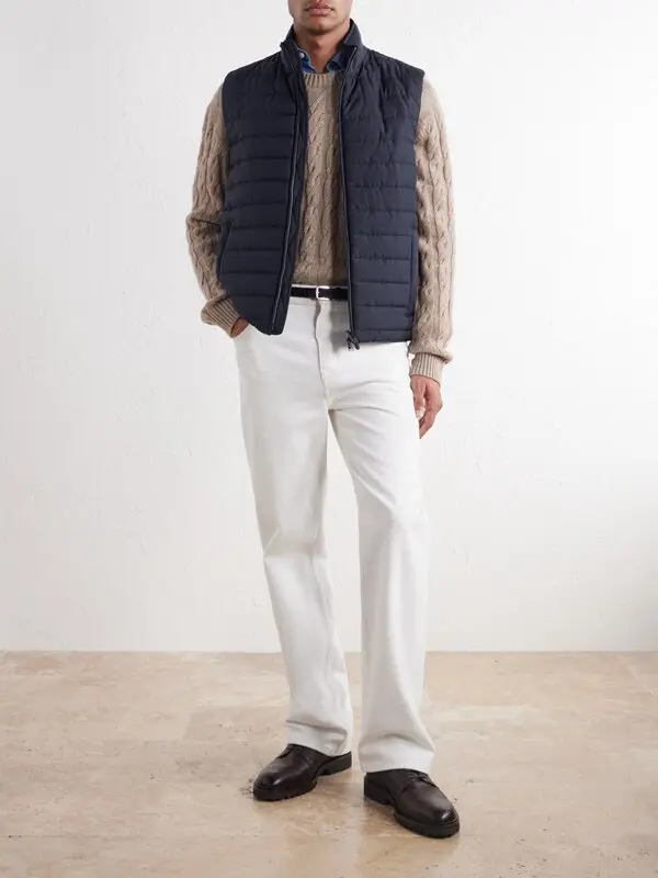 Canali Leather-trimmed Quilted Shell Gilet
