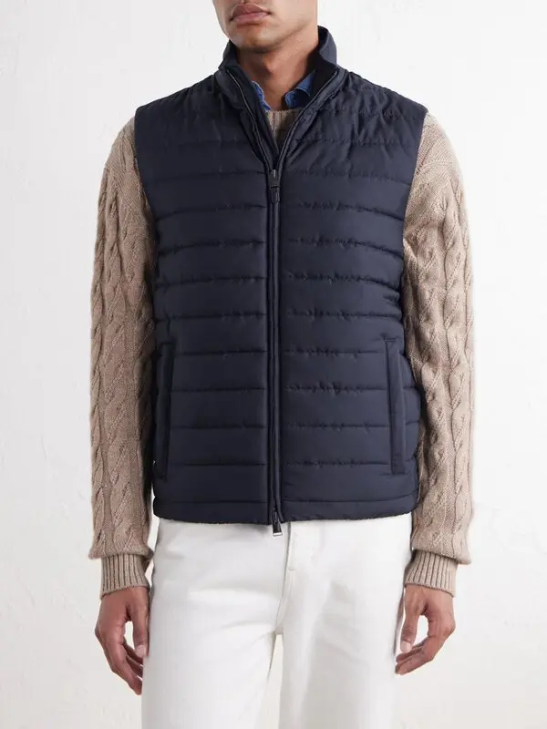 Canali Leather-trimmed Quilted Shell Gilet