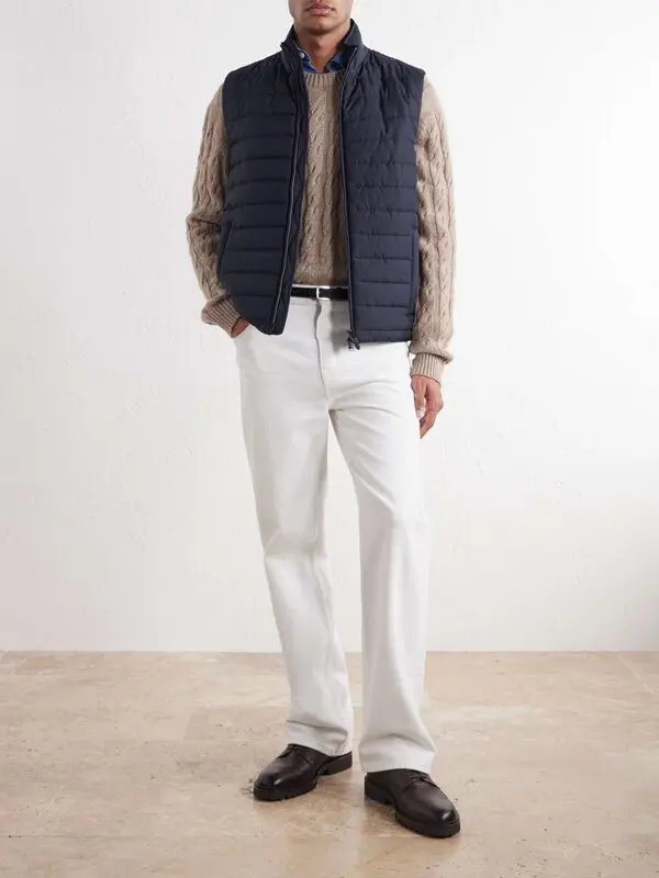Canali Leather-trimmed Quilted Shell Gilet