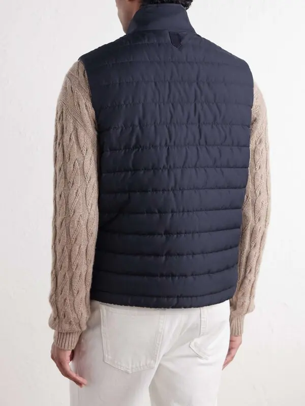 Canali Leather-trimmed Quilted Shell Gilet