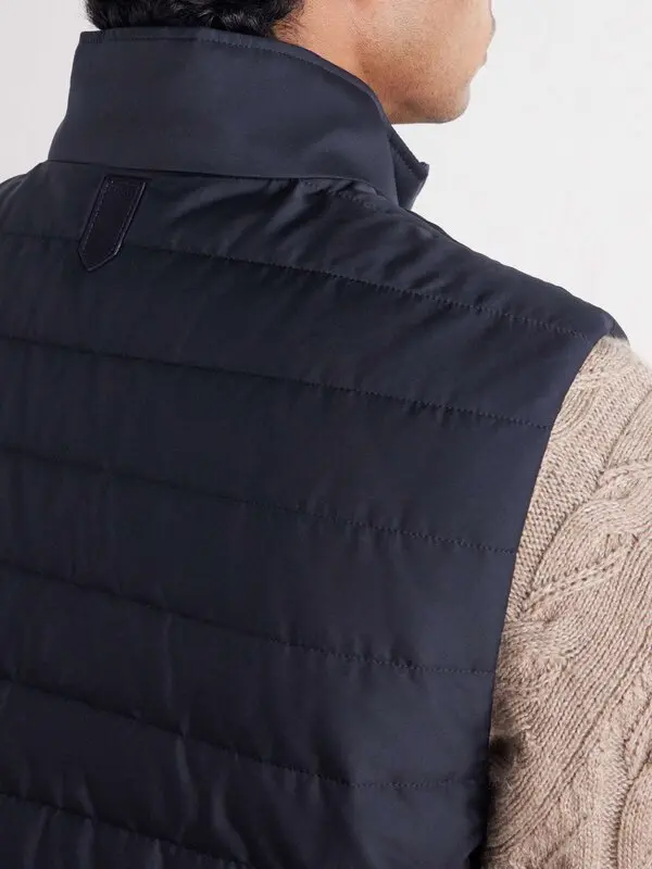 Canali Leather-trimmed Quilted Shell Gilet