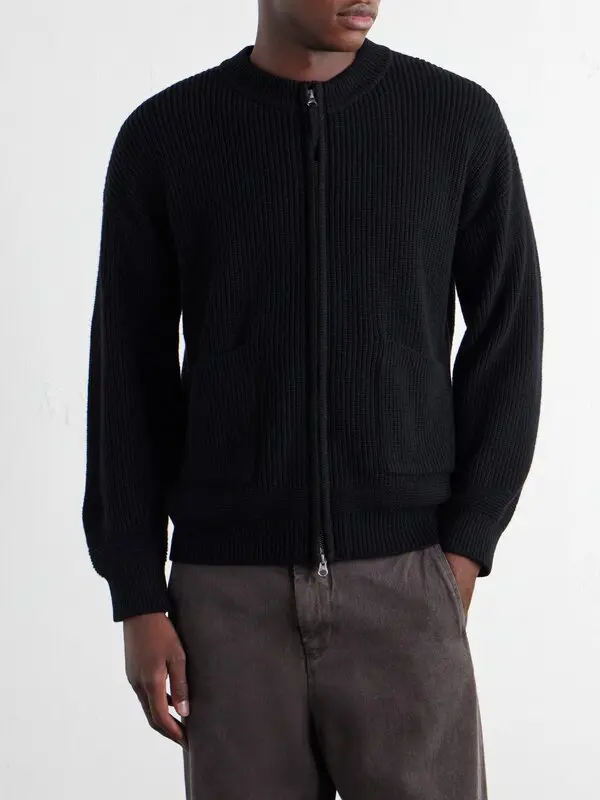 FRIZMWORKS Ribbed Wool-blend Zip-up Sweater - Black