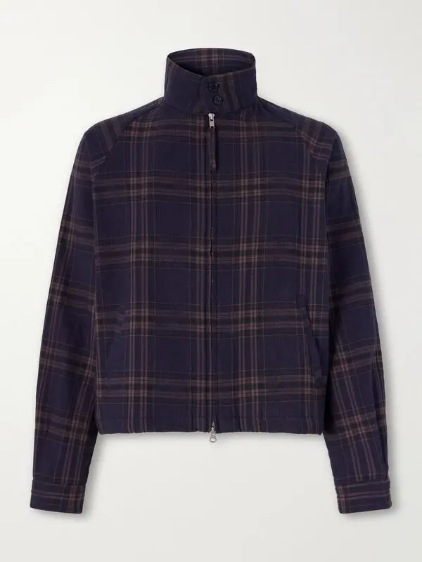 KARDO Stanley Embroidered Checked Cotton Bomber Jacket - Blue