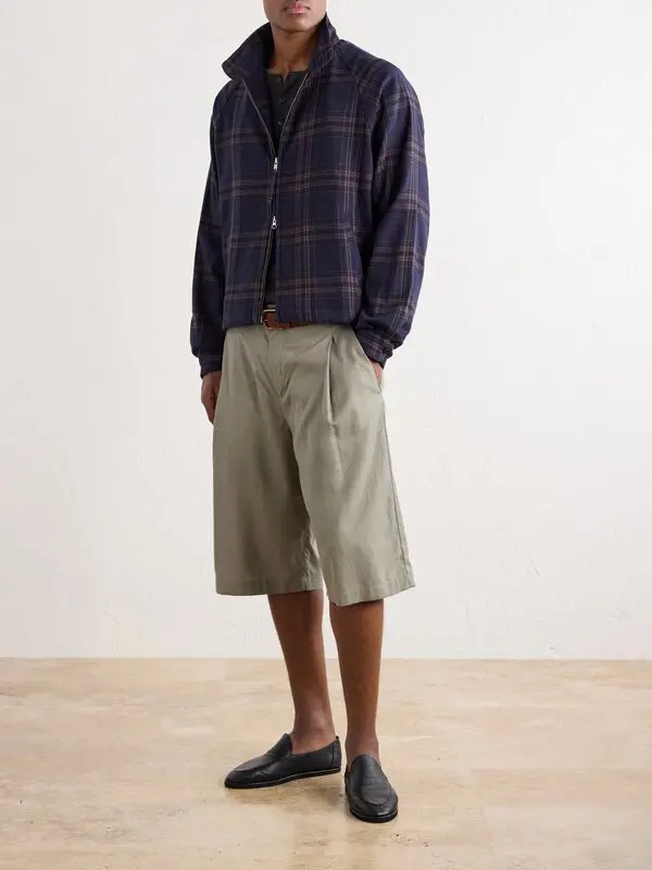 KARDO Stanley Embroidered Checked Cotton Bomber Jacket - Blue