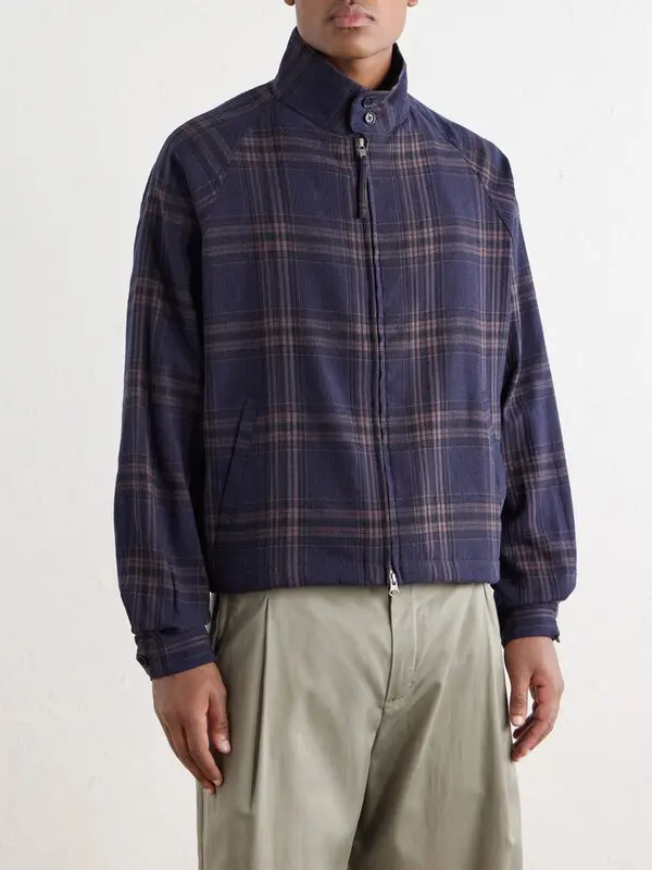 KARDO Stanley Embroidered Checked Cotton Bomber Jacket - Blue