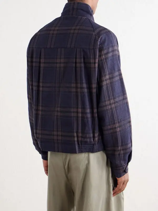 KARDO Stanley Embroidered Checked Cotton Bomber Jacket - Blue