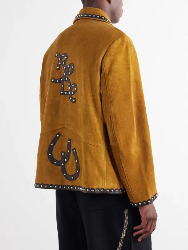 BODE Carson Studded Leather-trimmed Suede Jacket