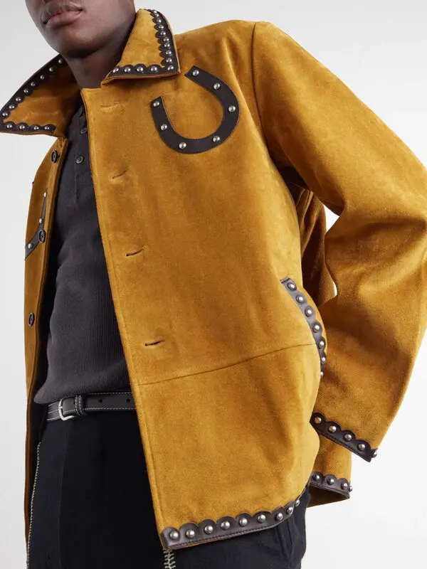 BODE Carson Studded Leather-trimmed Suede Jacket