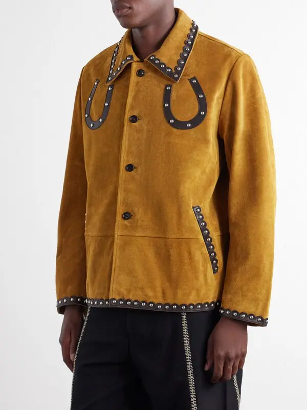 BODE Carson Studded Leather-trimmed Suede Jacket - Yellow